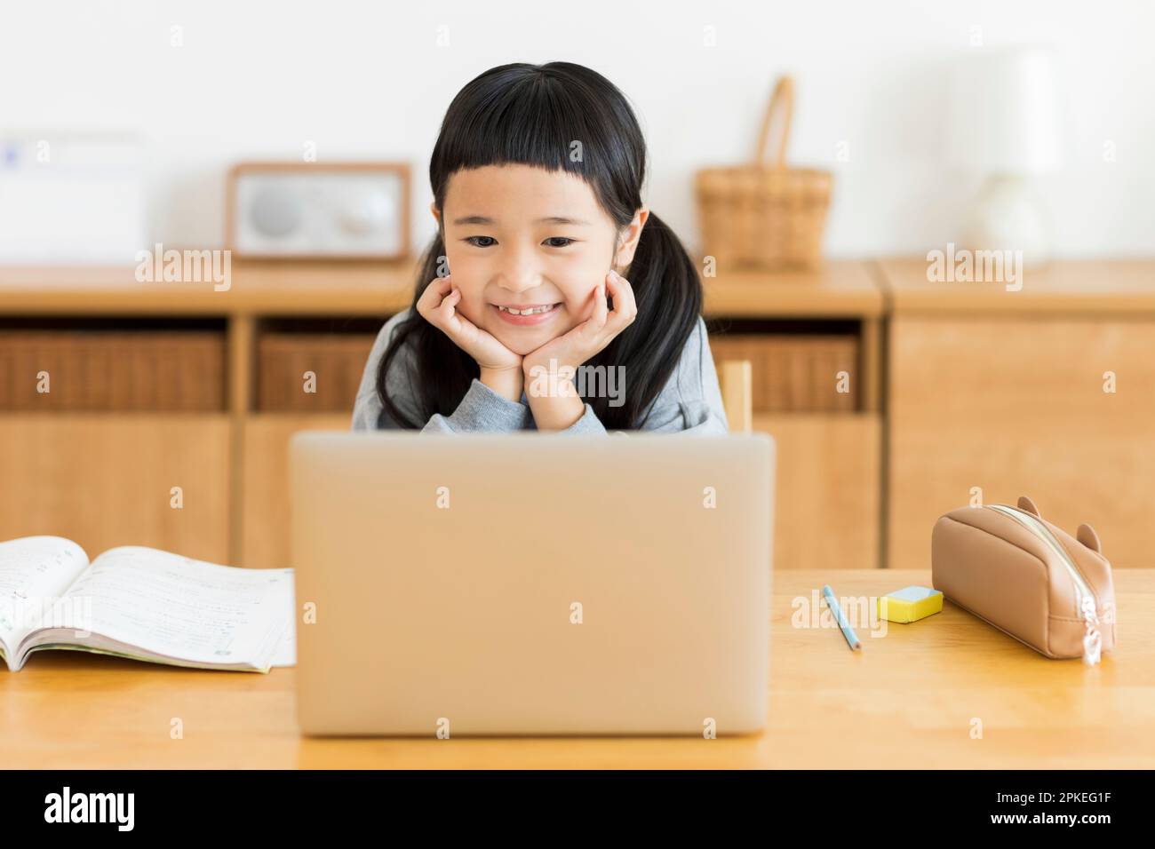 Girl learning online on a computer Stock Photo - Alamy