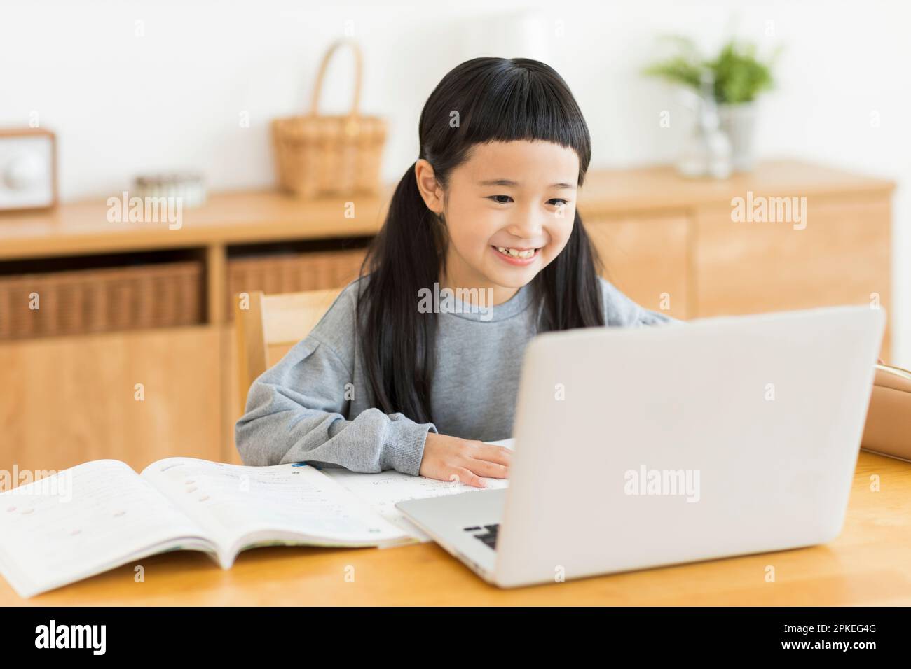 Girls learning online on the computer Stock Photo - Alamy