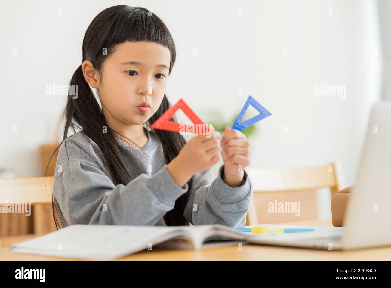 Girls learning online at home Stock Photo - Alamy