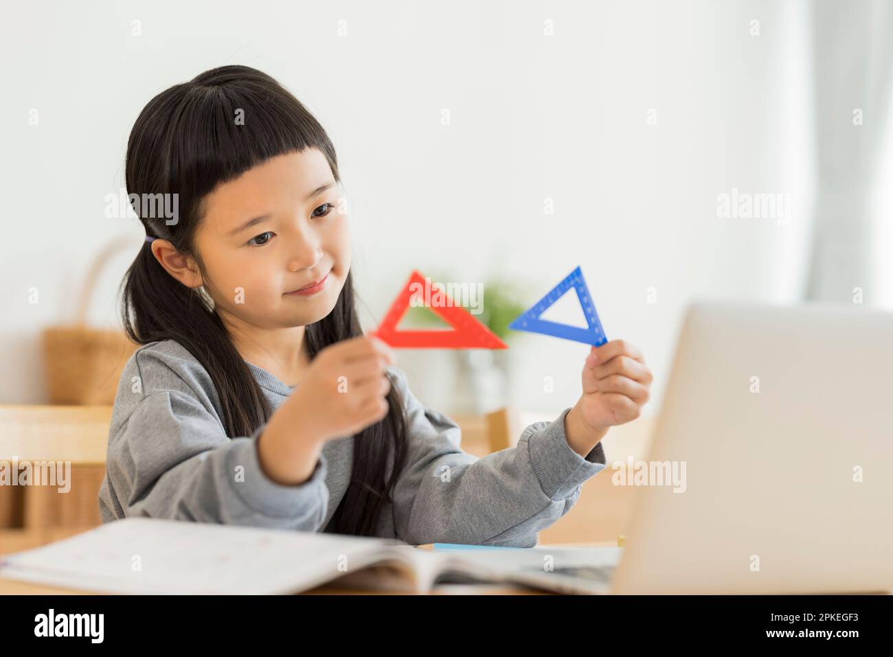 Girls learning online on the computer Stock Photo - Alamy