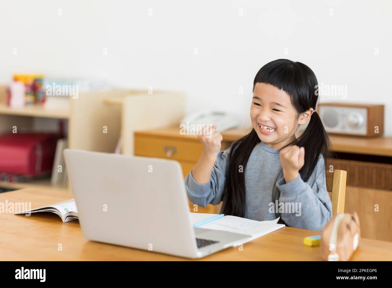 Girls learning online on the computer Stock Photo - Alamy