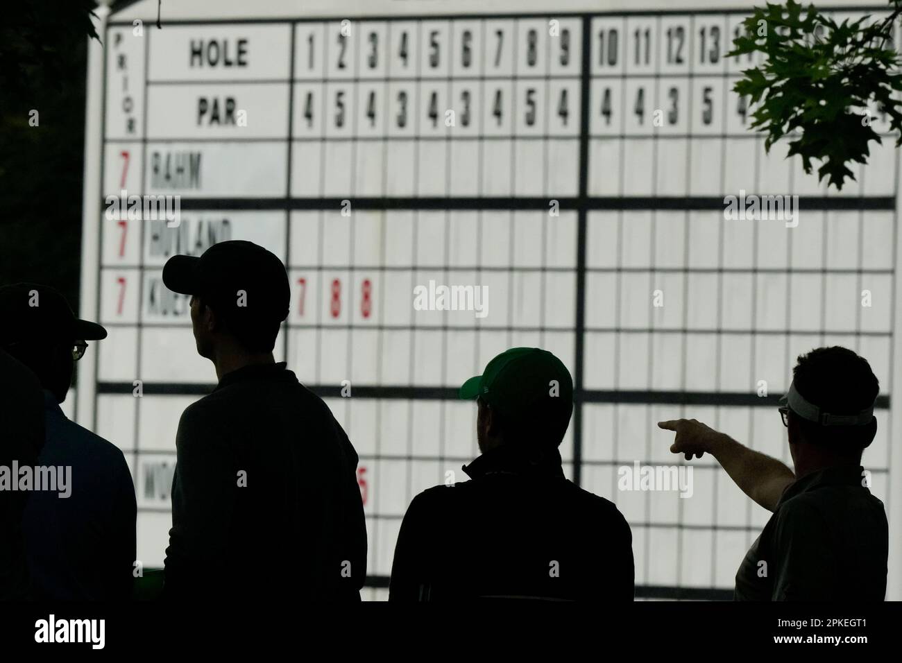 Patron watch on the sixth hole during the second round of the Masters ...