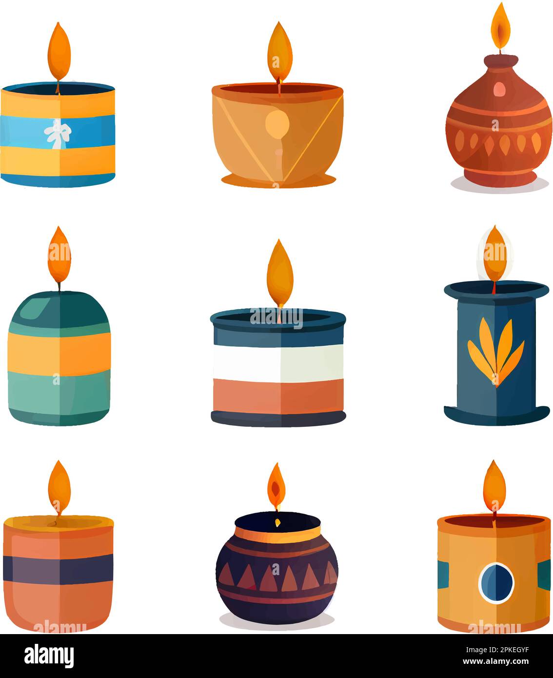 set vector illustration of diwali candle with fire isolated on white ...