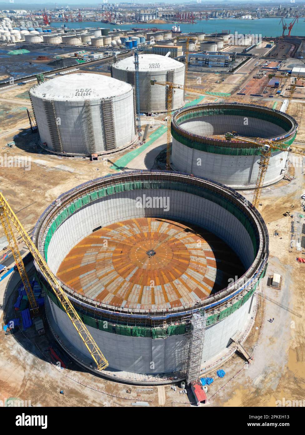YANTAI, CHINA - APRIL 7, 2023 - Multiple LNG storage tanks are under ...