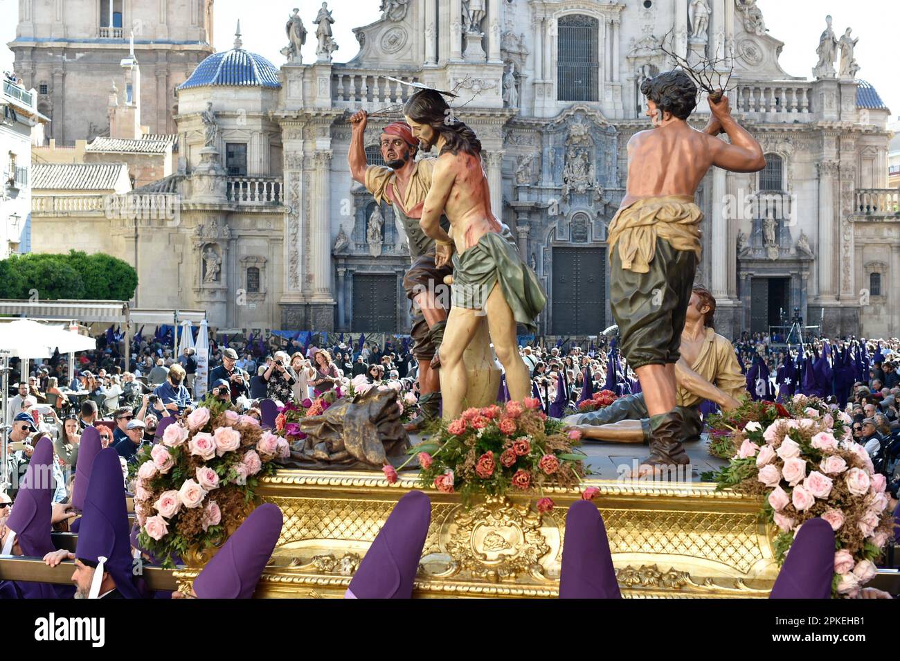 Passage with a Christ being scourged during the procession of Los ...