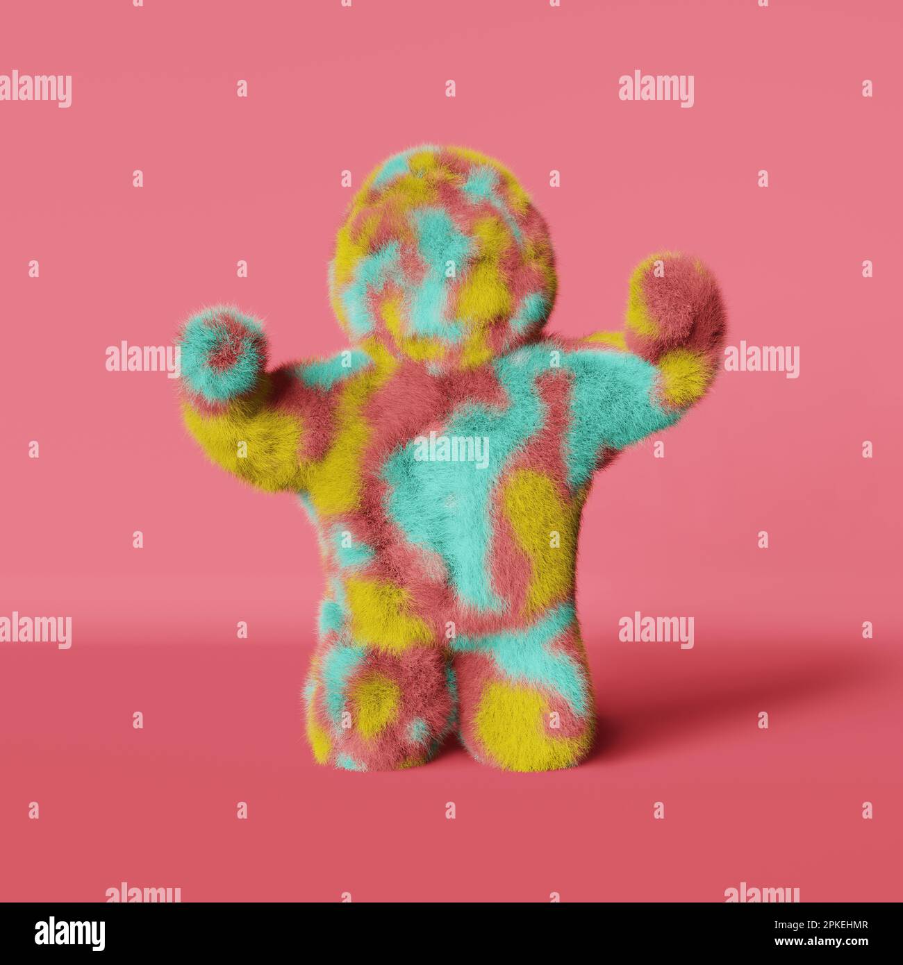 Strong colorful furry Yeti 3d rendering cartoon character with rised ...