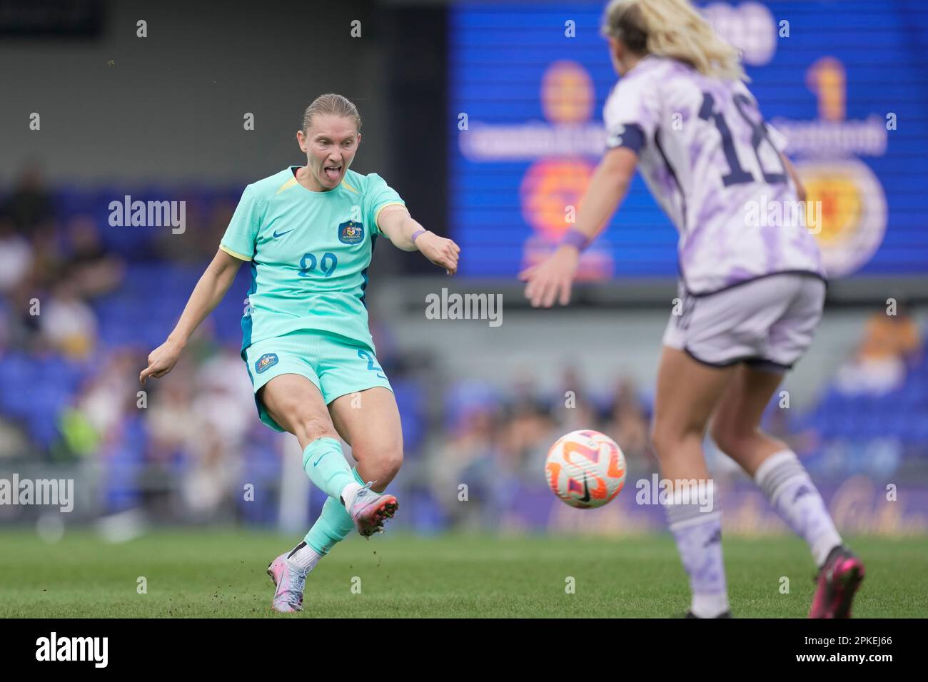Australia's Clare Hunt kicks the ball during the women's international ...