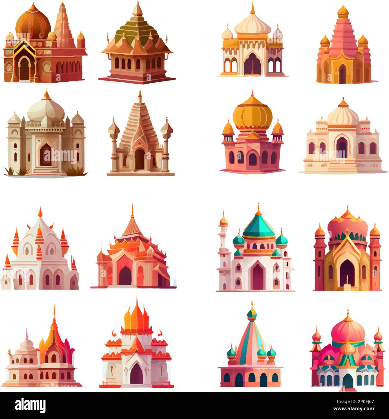 set vector illustration of indian style temples isolated on white ...
