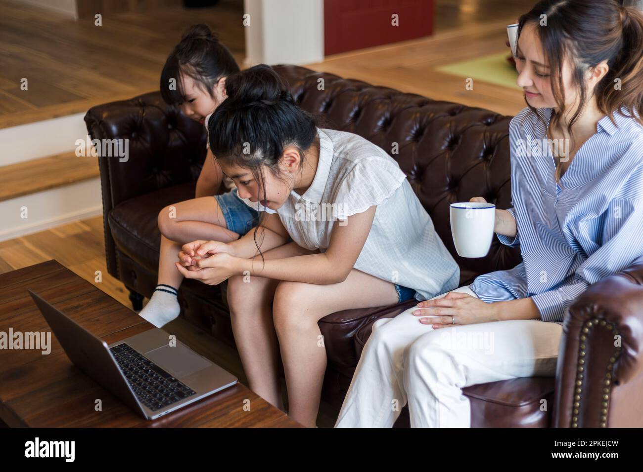 Family watching computer Stock Photo - Alamy