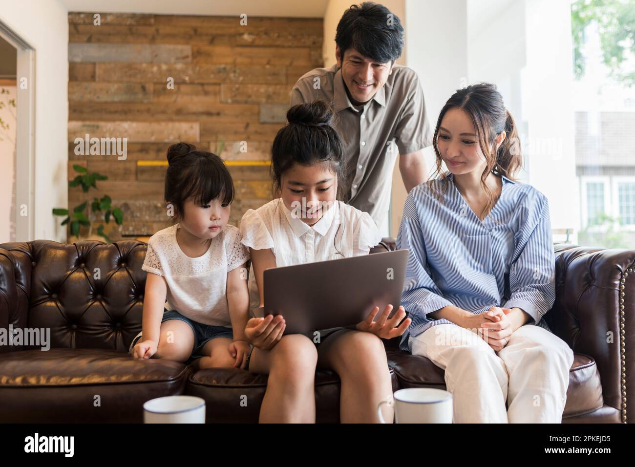 Family watching computer Stock Photo - Alamy