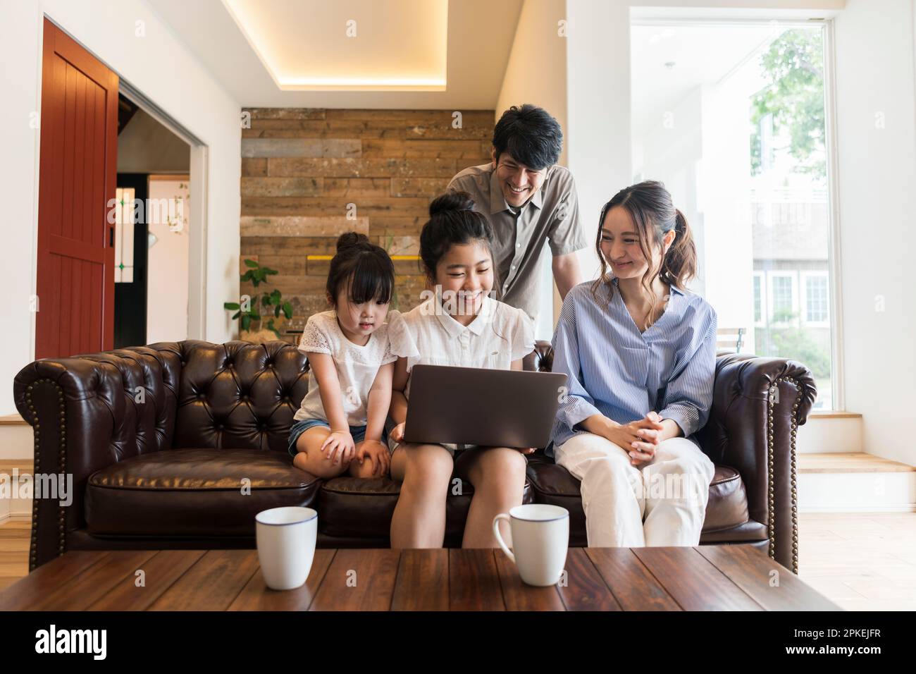 Family watching computer Stock Photo - Alamy