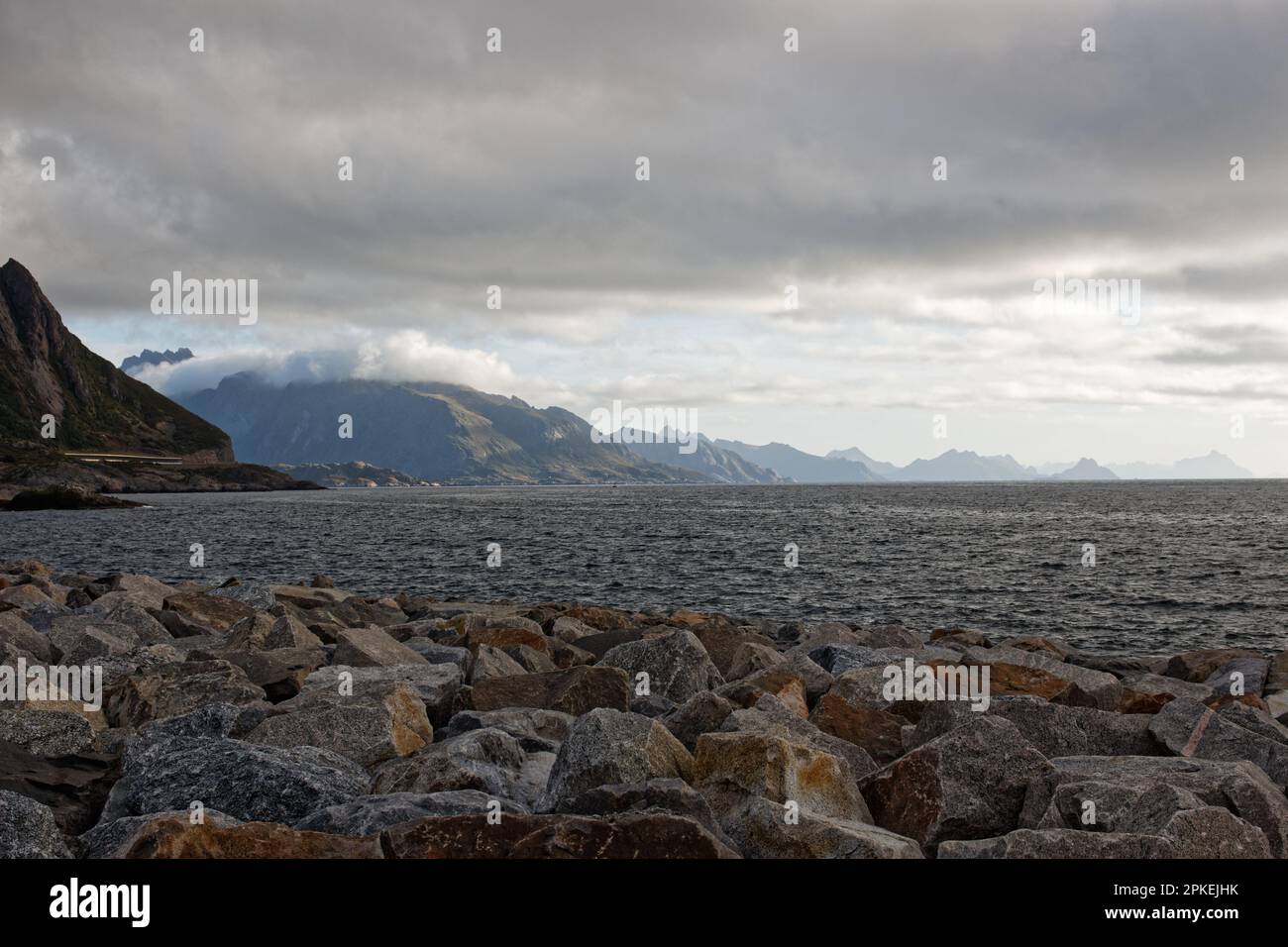 Fjords in a cloudy morning, as seen from Moskenesøya Island, Lofoten ...