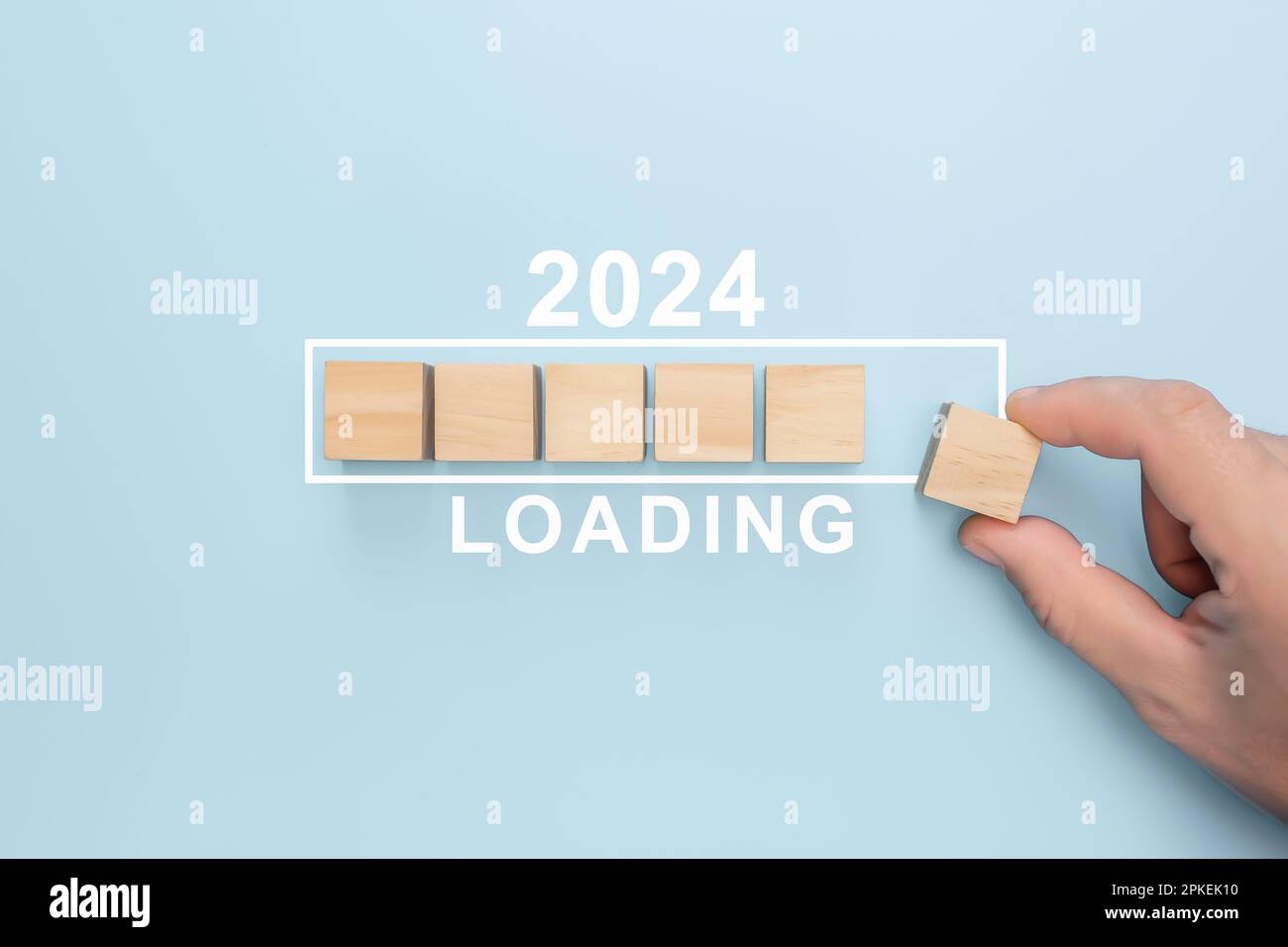 2024 New Year Loading. Loading bar with wooden blocks 2024 on blue ...