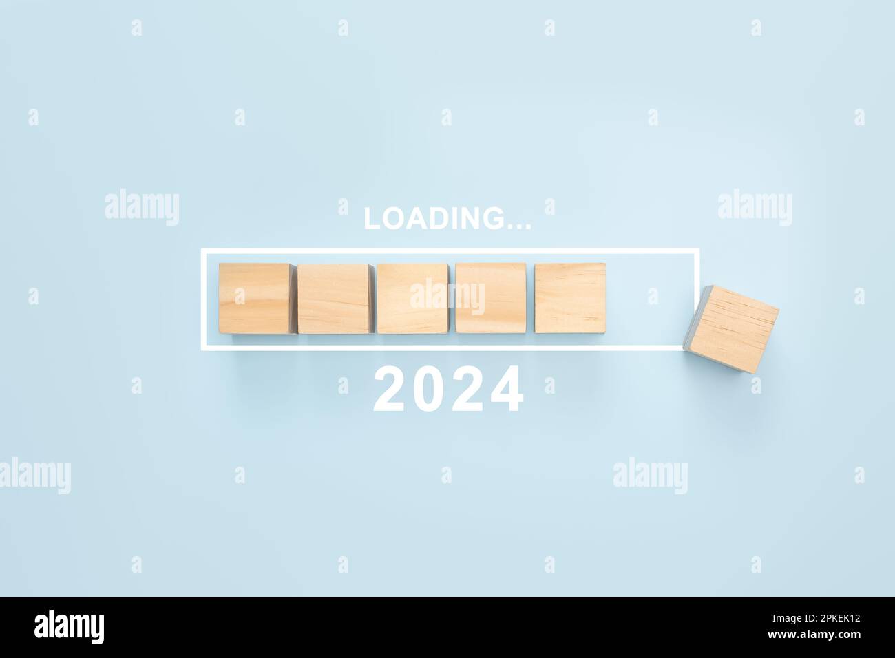 2024 New Year Loading. Loading bar with wooden blocks 2024 on blue ...