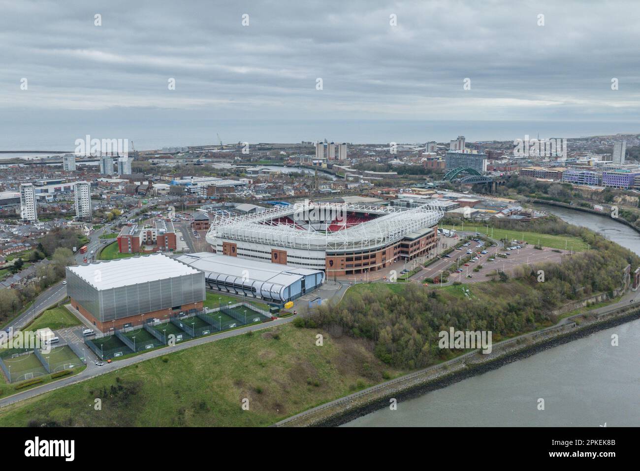 An aerial view of the Stadium Of Light ahead of the Sky Bet ...
