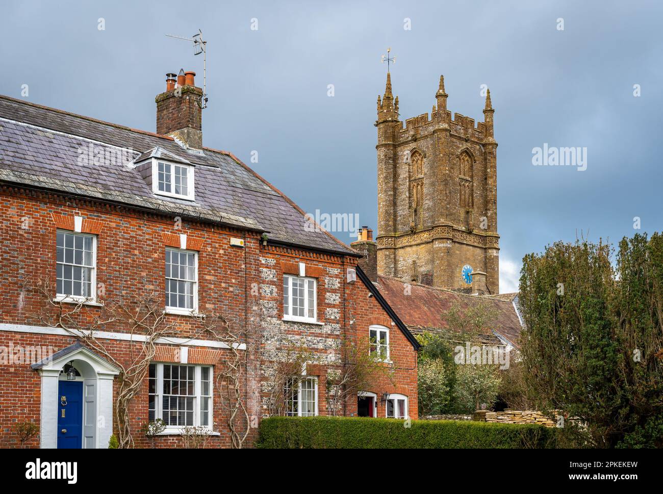 Tower of the St Mary's Church in Cerne Abbas, Dorset, England Stock ...