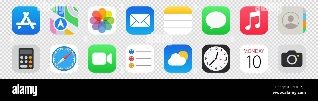 Vinnitsa, Ukraine - December 14, 2022: Apple IOS programs icon set ...