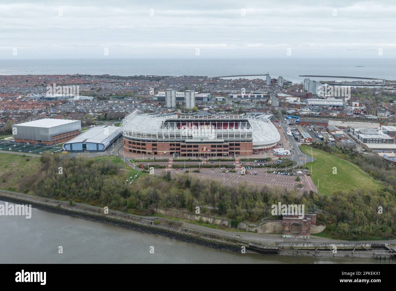 An aerial view of the Stadium Of Light ahead of the Sky Bet ...