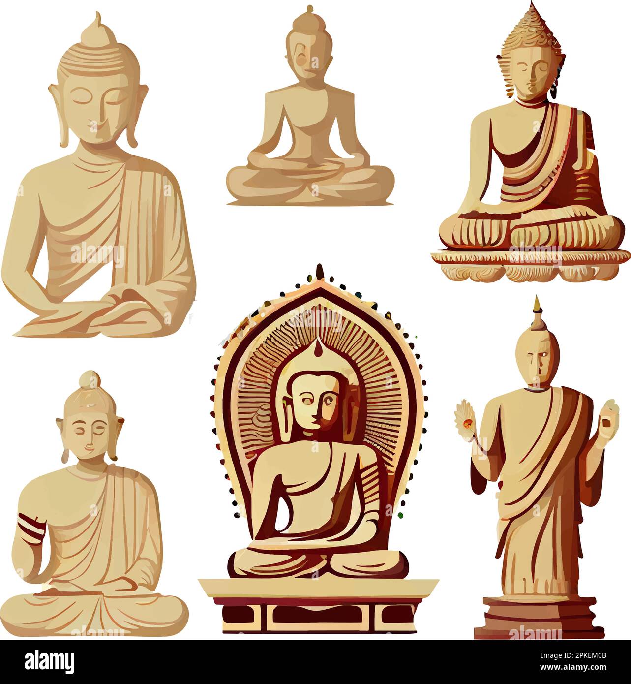 set vector illustration of buddah figurine of a deity isolated on white ...