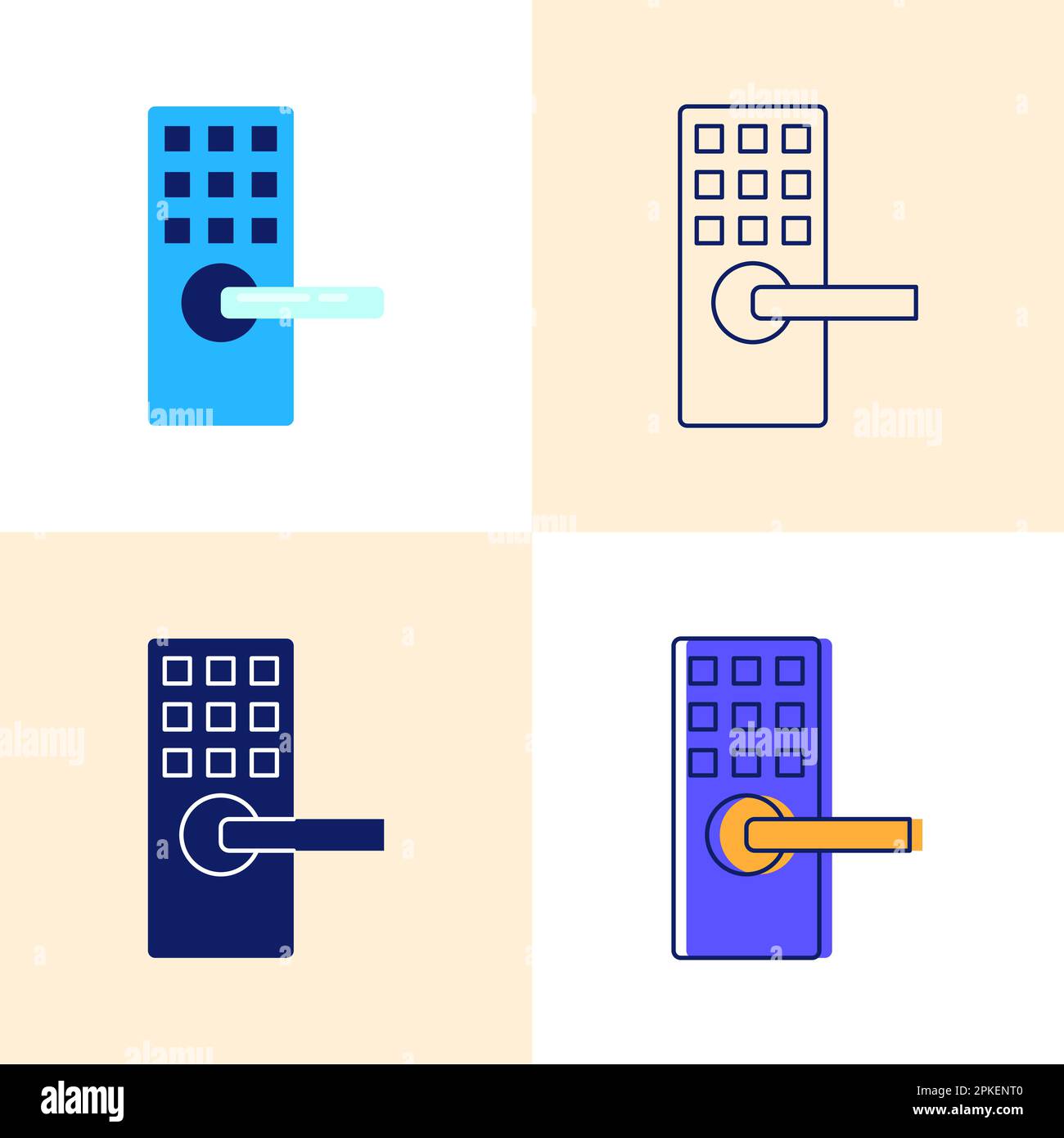 Smart lock icon set in flat and line styles. Modern home security ...