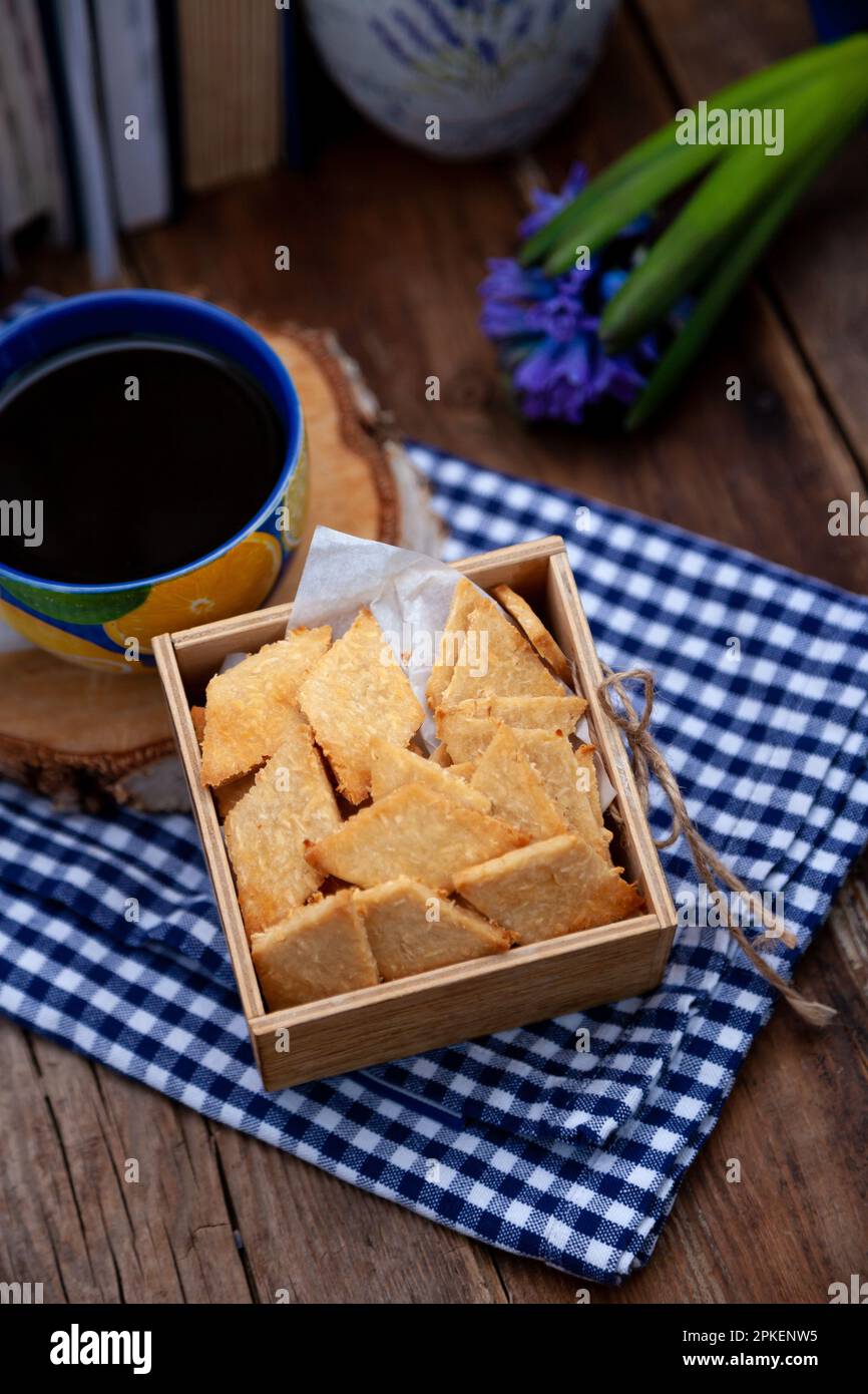 Homemade cookies with coconut. Rhombus shaped cookie. Sweet food ...
