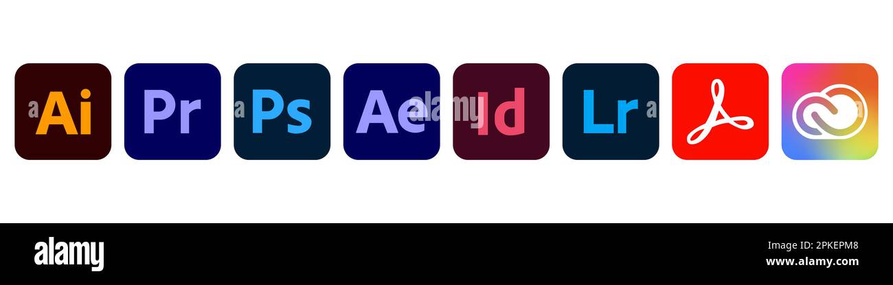Vinnitsa, Ukraine - December 30, 2022: Adobe programs logo icon set ...