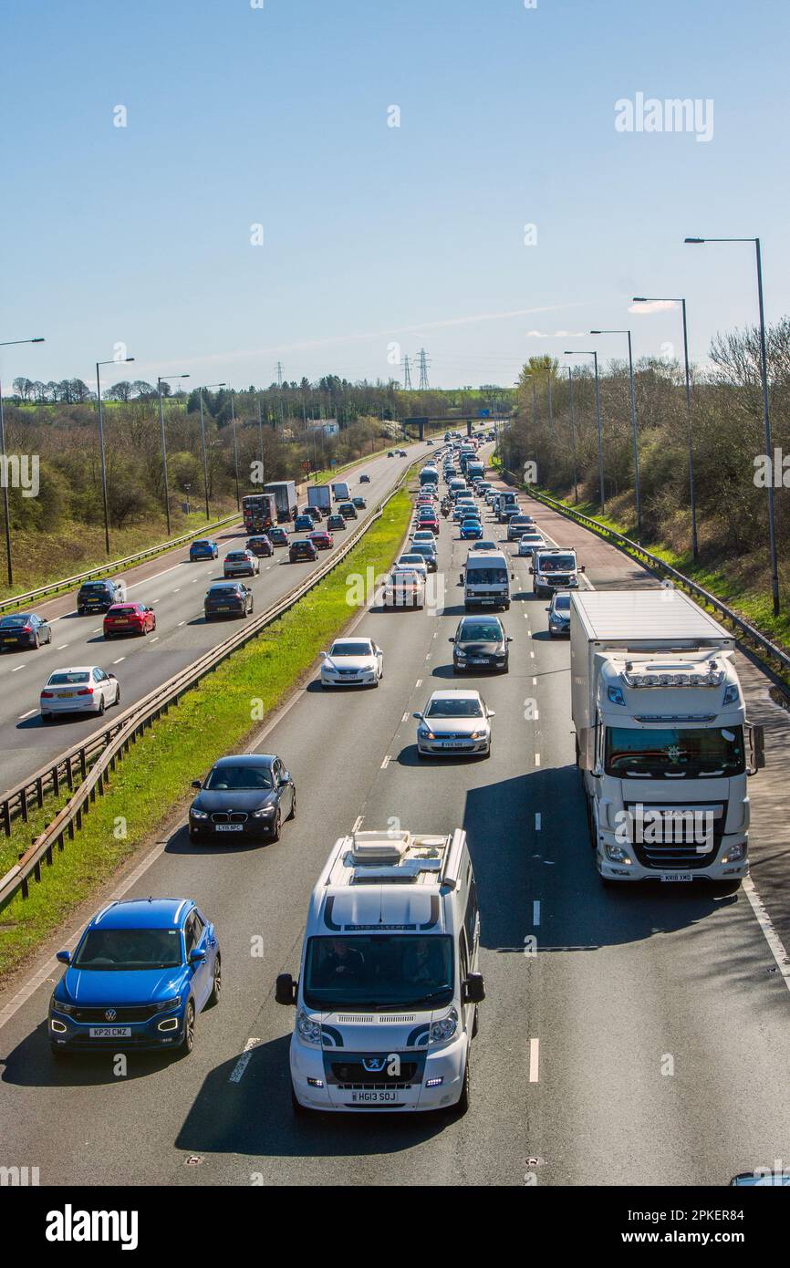 Busy motorway in Preston, Lancashire, UK. 7 Apr 2023; M6 traffic misery ...