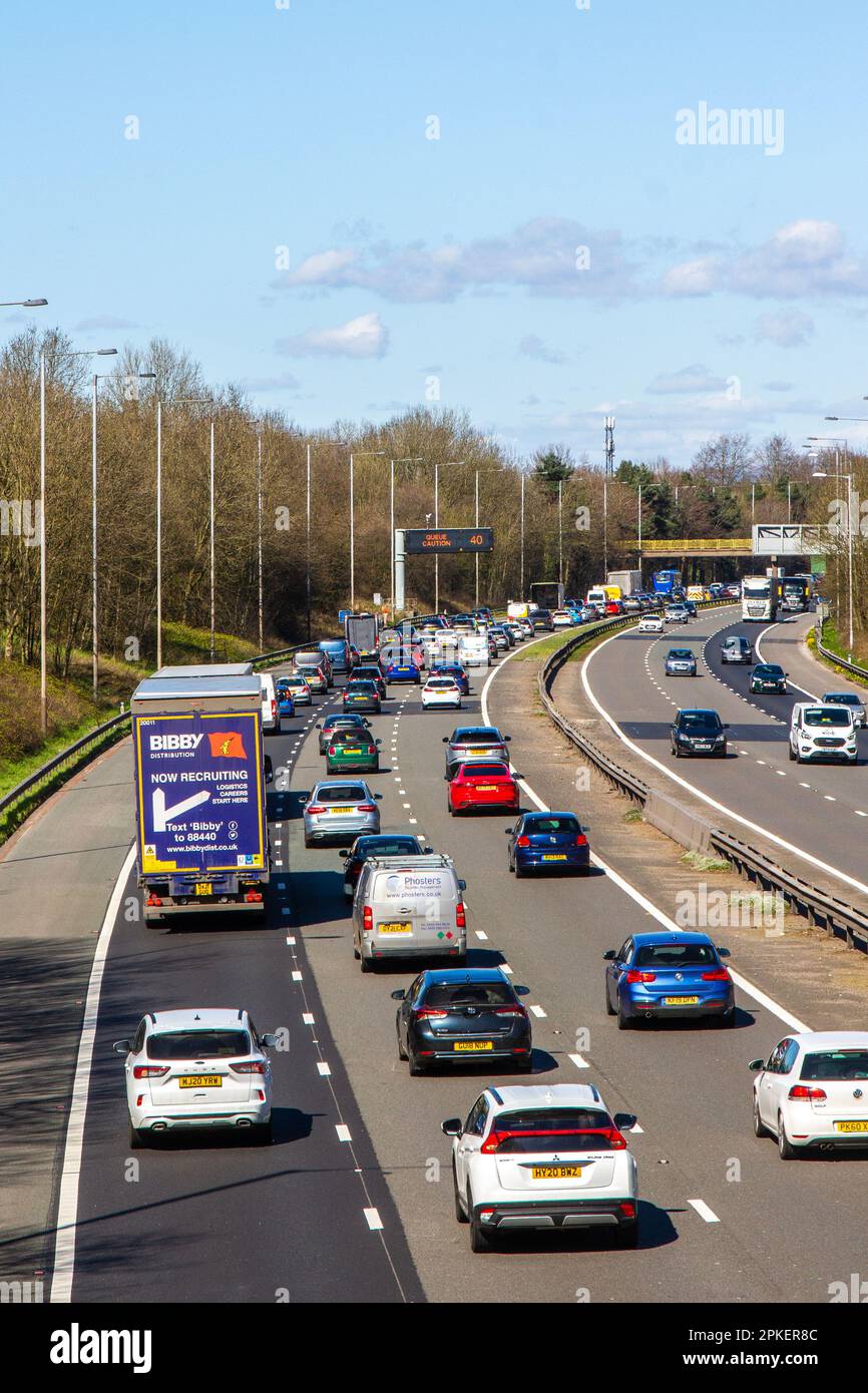 Busy motorway in Preston, Lancashire, UK. 7 Apr 2023; M6 traffic misery ...