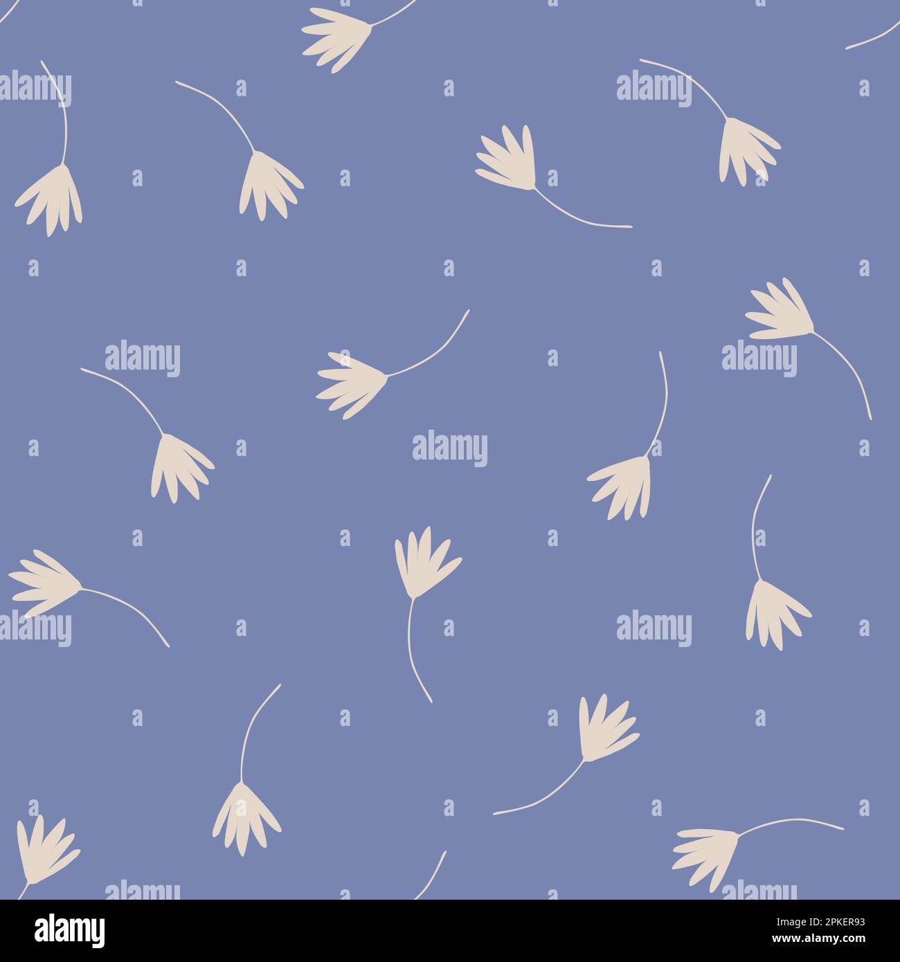 Hand drawn chamomile seamless pattern. Beige flowers on pale blue ...