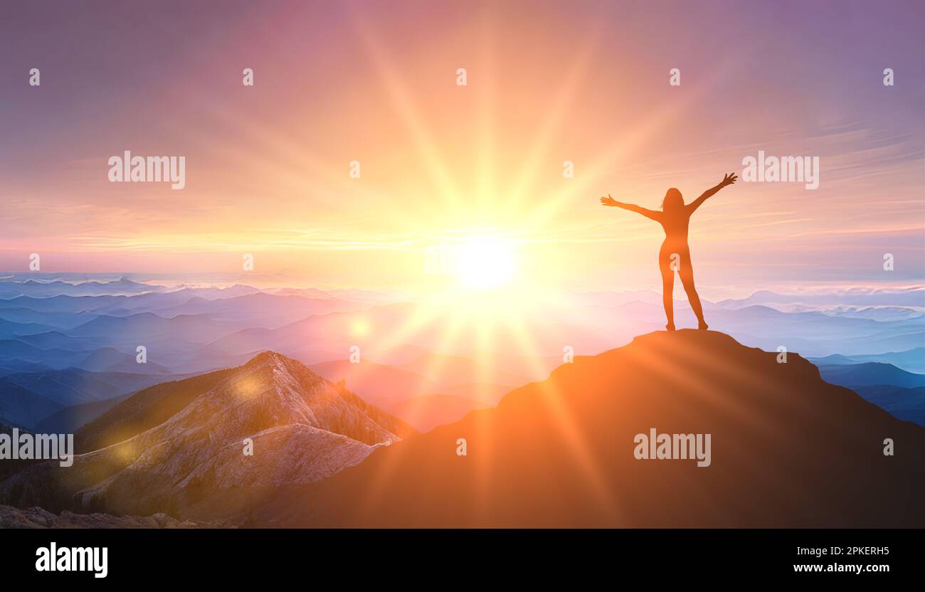 Successful woman has achieving new peak of personal growth and ...