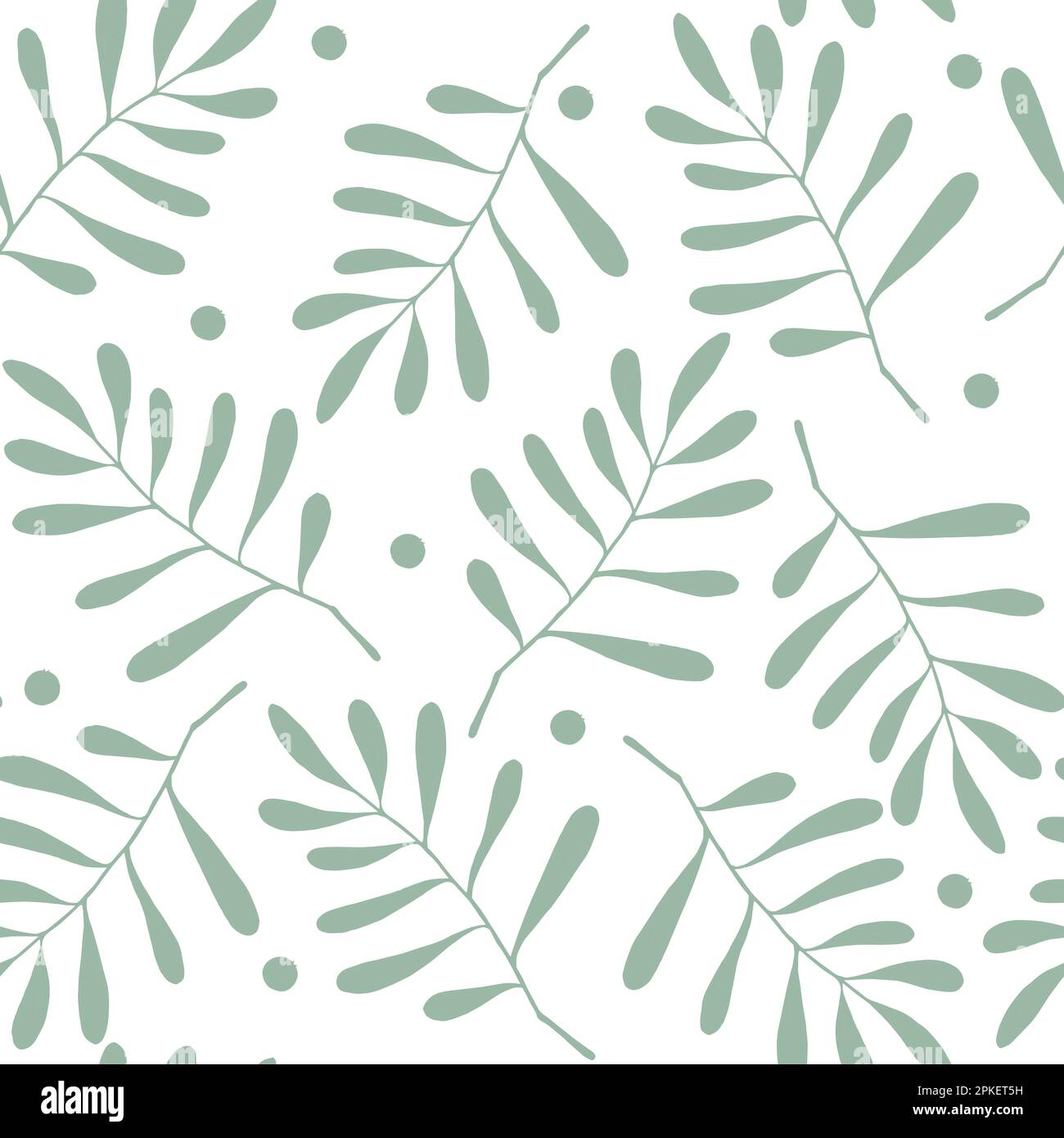 Pale green botanical seamless pattern of hand drawn leaves isolated on white background Stock ...