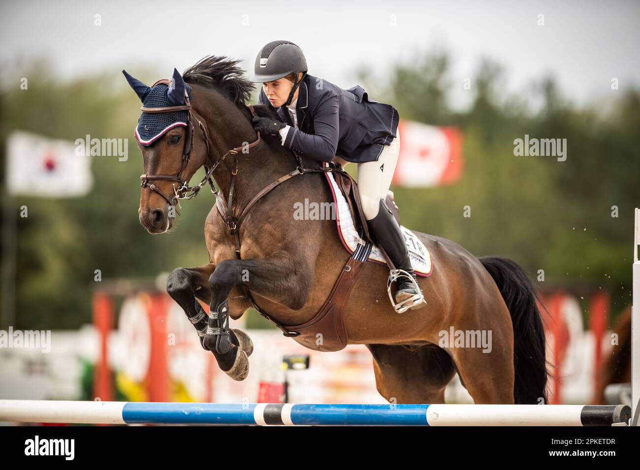 Sara Tindale of Canada competes at Major League Show Jumping event in ...