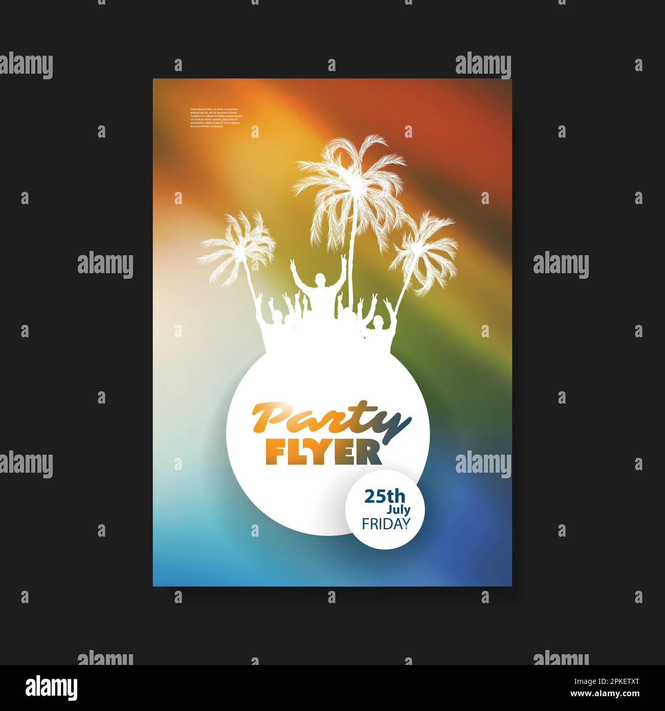 Party Flyer or Cover Design With Dancing Guys, Palms And Colorful ...