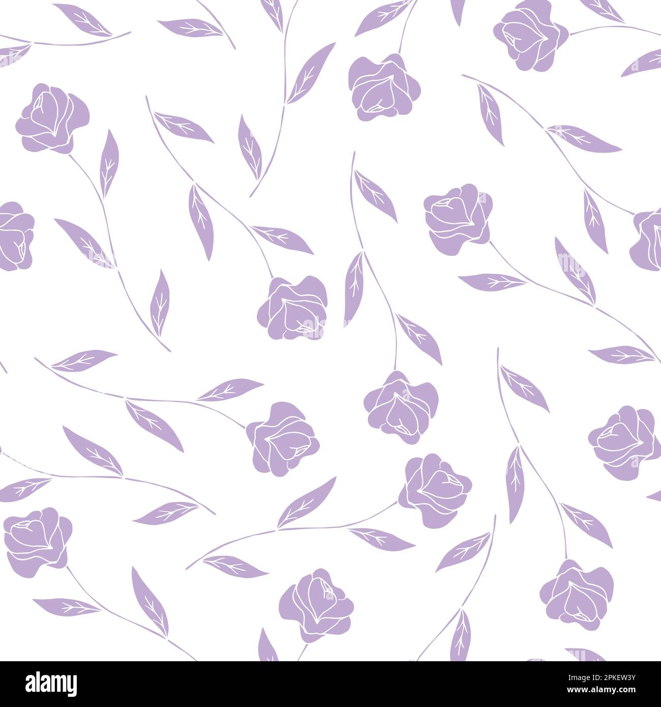 Purple hand drawn roses isolated on white background seamless pattern ...