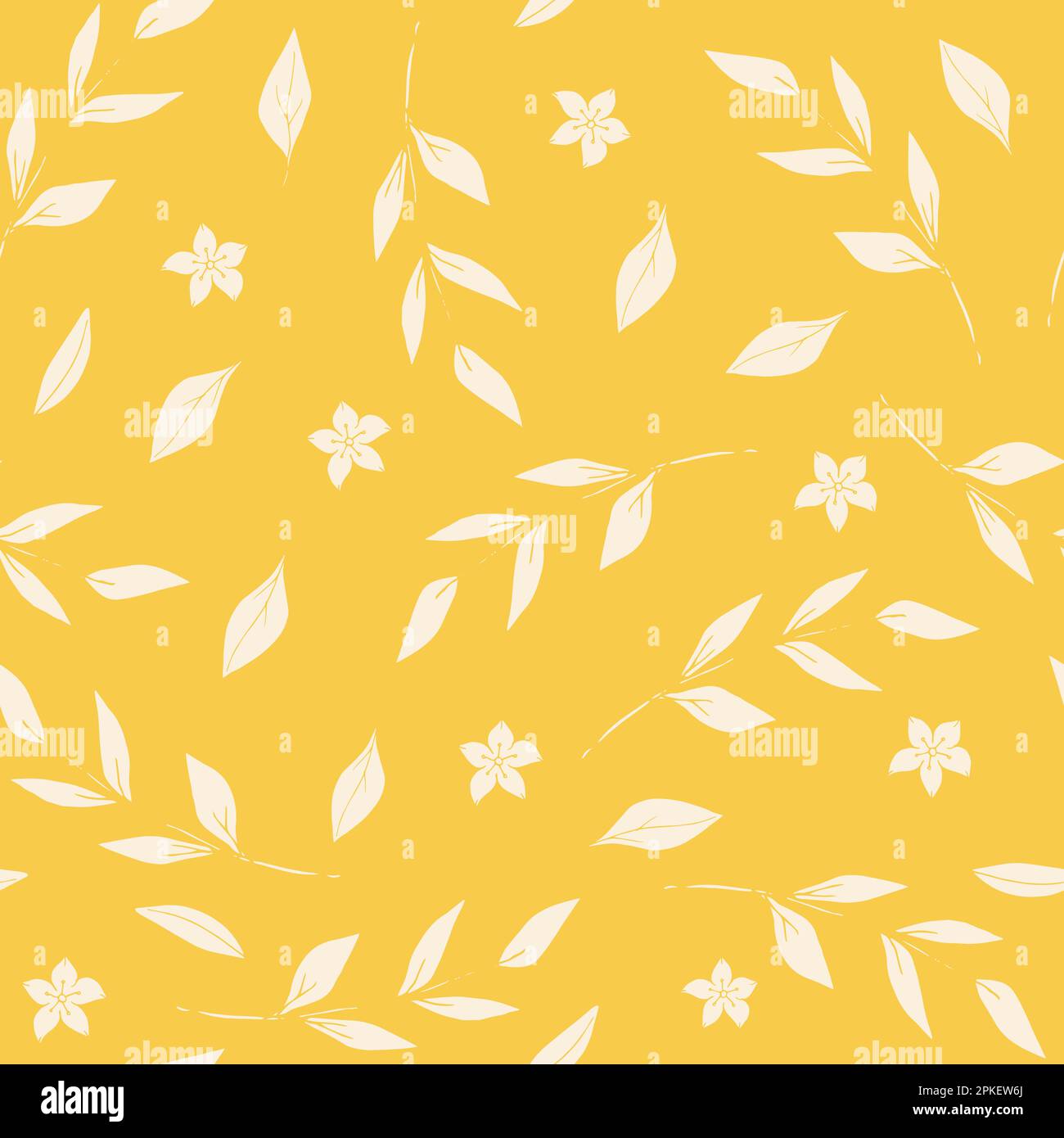 Yellow seamless pattern of hand drawn beige botanical elements. Vector ...