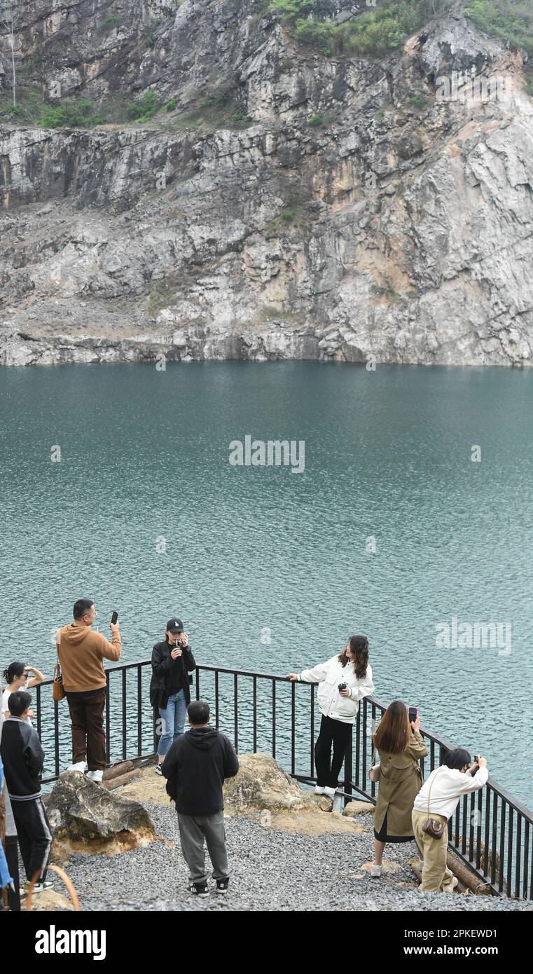 Anji, China's Zhejiang Province. 7th Apr, 2023. Tourists take photos ...