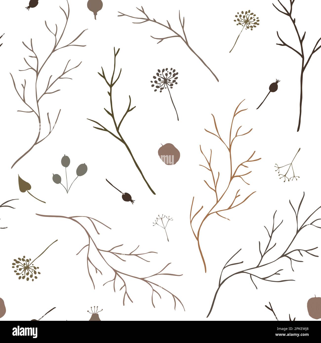 Botanical hand drawn brown branches seamless pattern Stock Vector Image ...