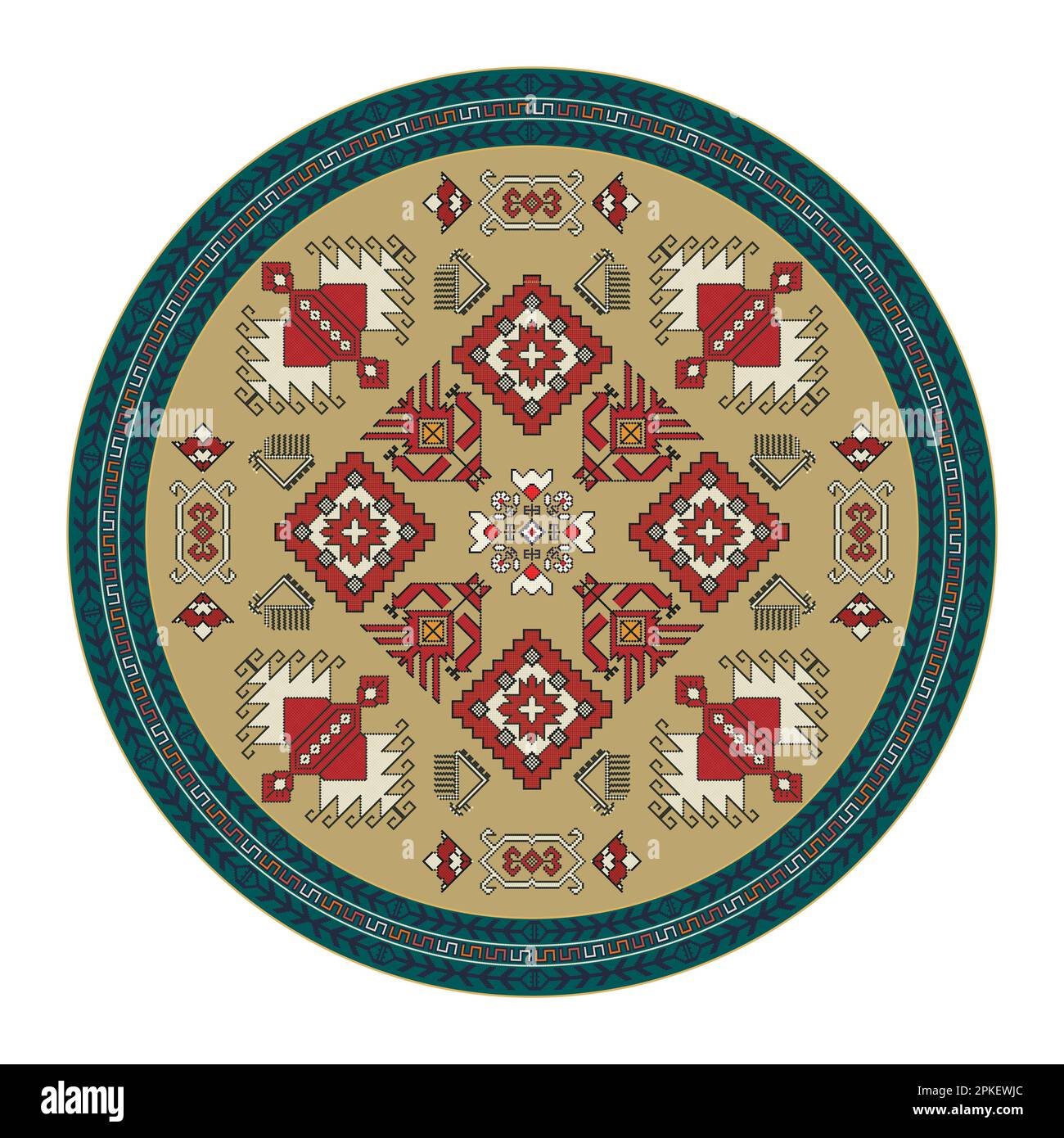Traditional Georgian round decorative element, isolated vector over ...