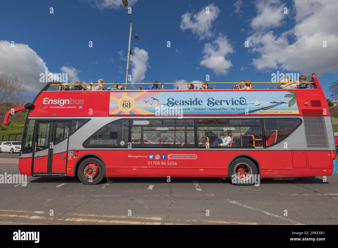 Southend on Sea, UK. 7th Apr, 2023. A red open-top double-decker bus ...