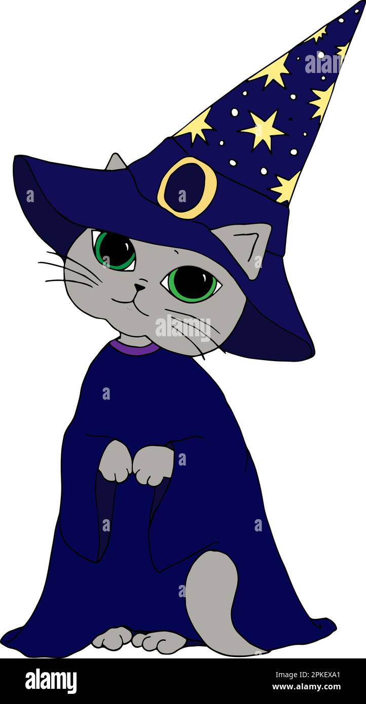 Vector hand drawn cute cat wizard in a hat Stock Vector Image & Art - Alamy