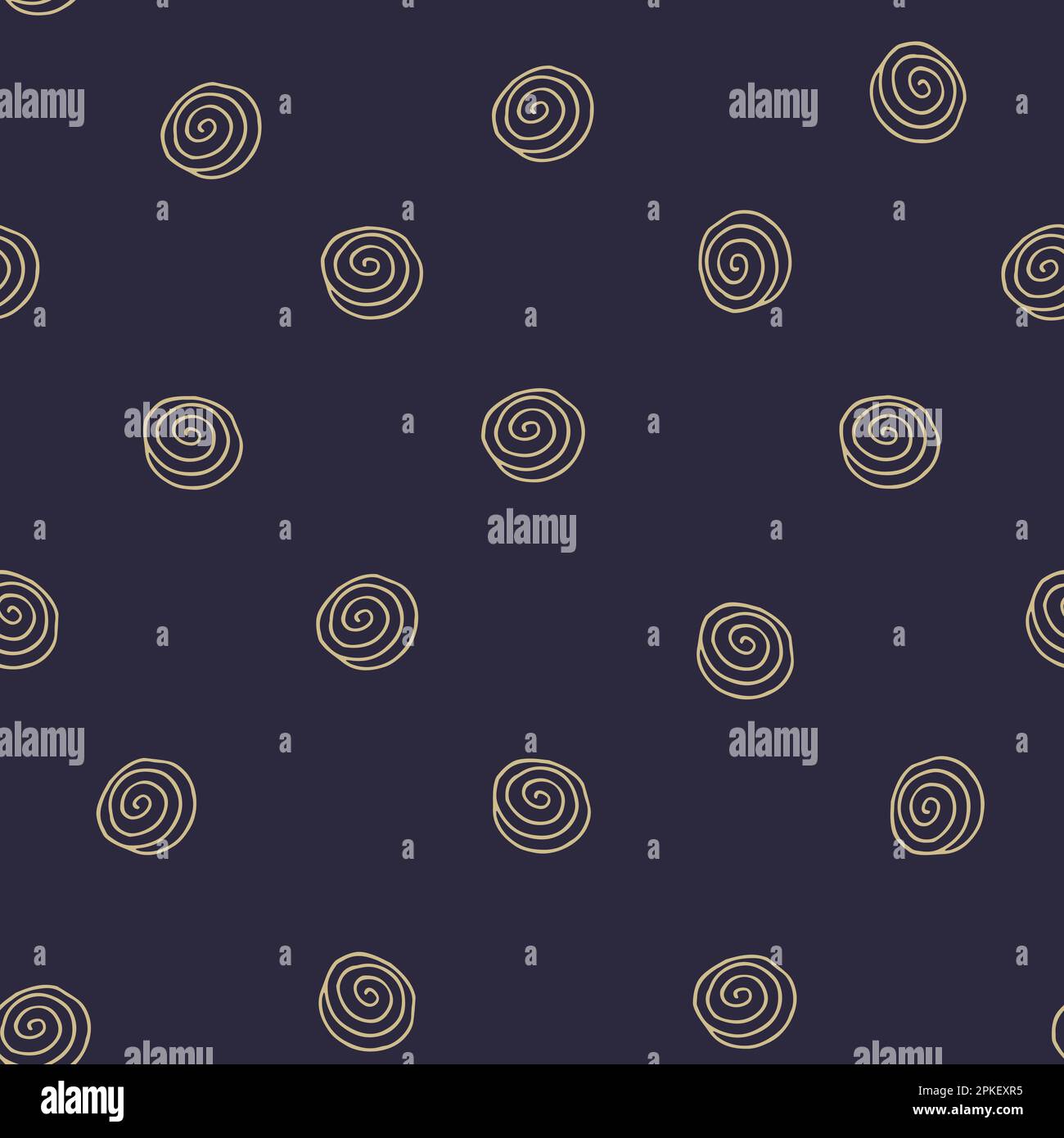 Beige spiral repeating seamless pattern on dark blue background. Simple ...
