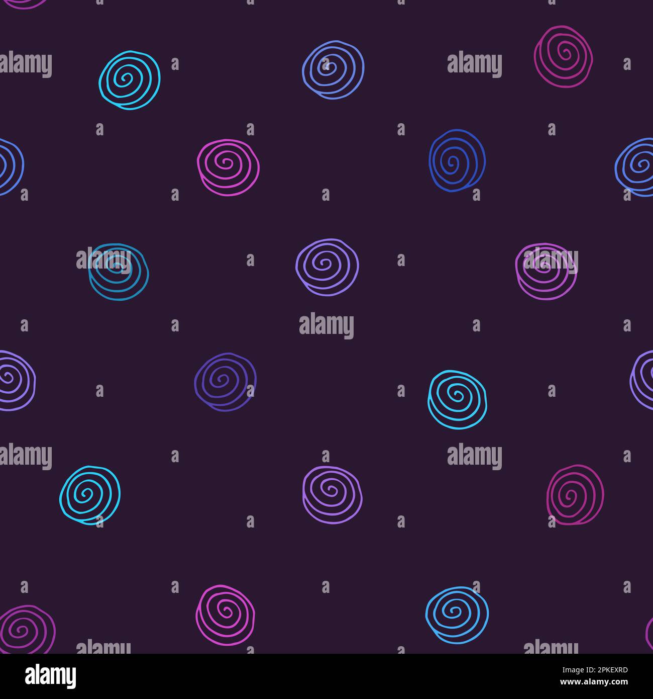 Neon spiral repeating seamless pattern on dark blue background ...