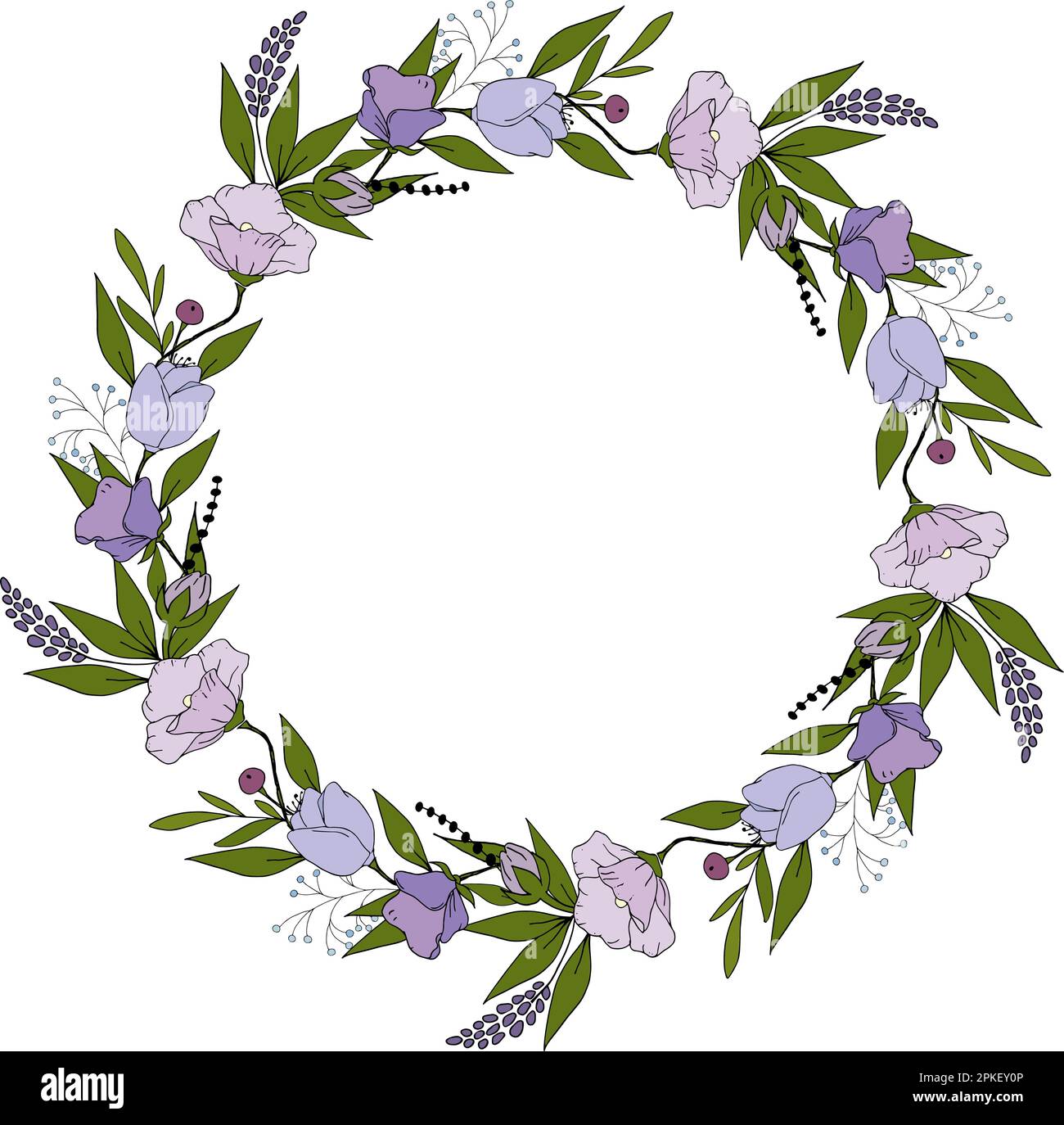 Botanical purple hand drawn wreath isolated on white background Stock ...