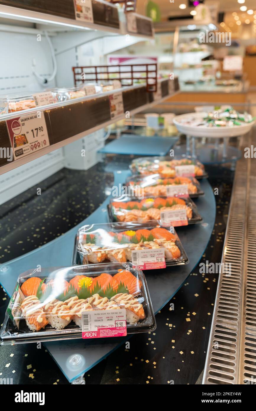 Kuala Lumpur, Malaysia - April 3,2023 : Close-up view of Salmon Nigiri ...