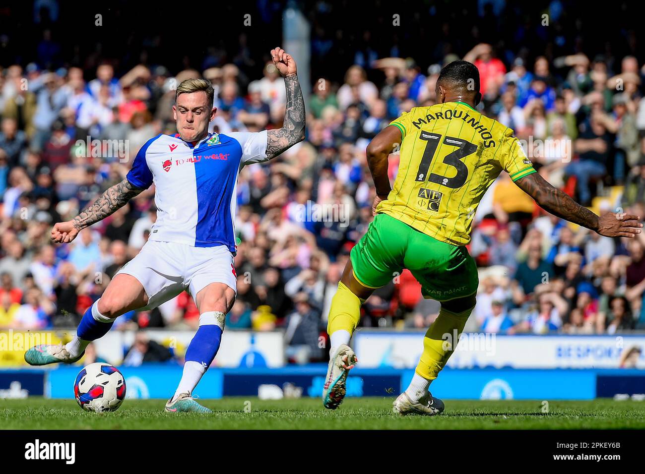 Sammie Szmodics #8 of Blackburn Rovers takes a shot at goal during the ...