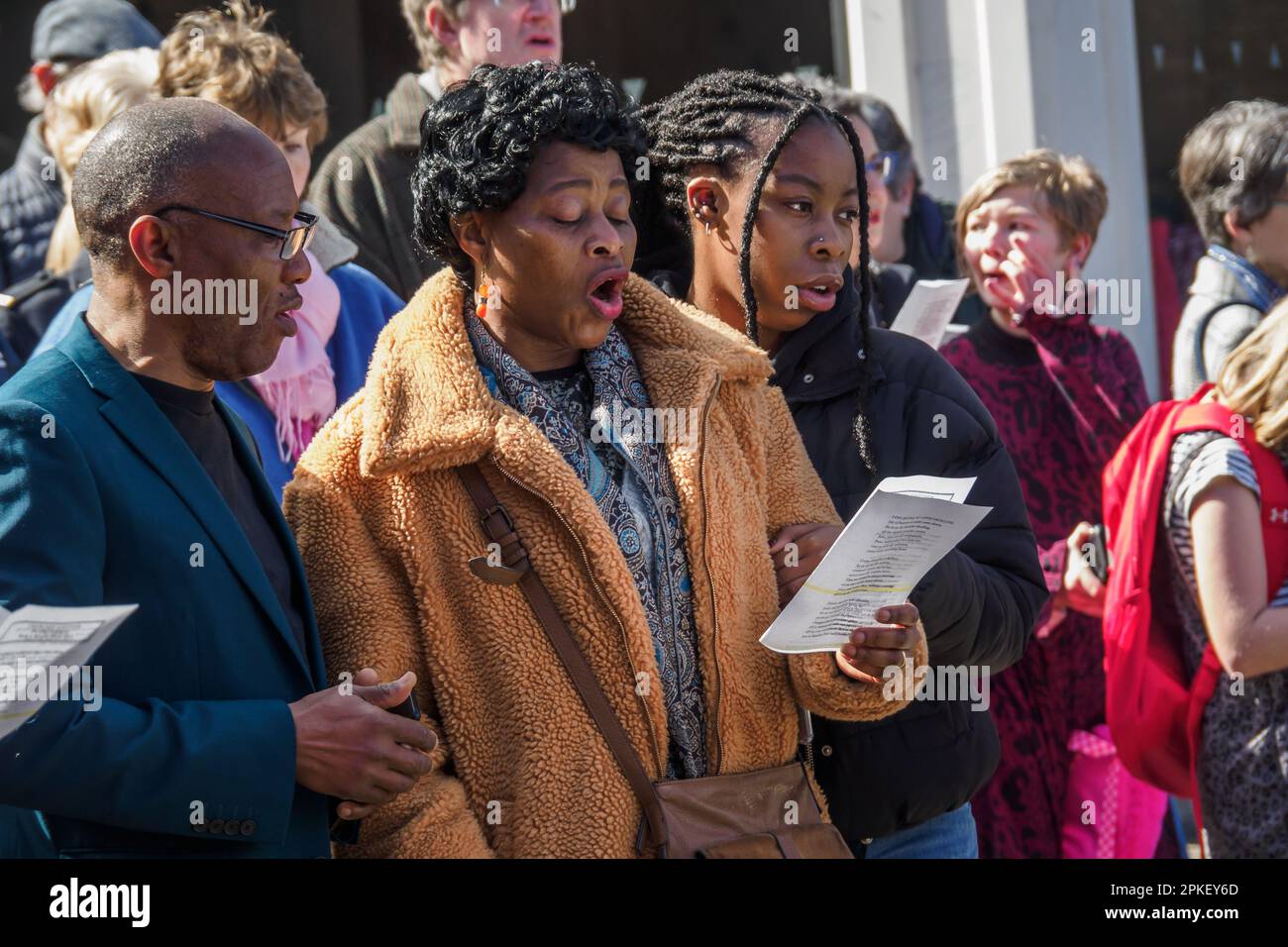 Staines, UK. 7 Apr 2023. People sing. Christians in Staines, as in many ...
