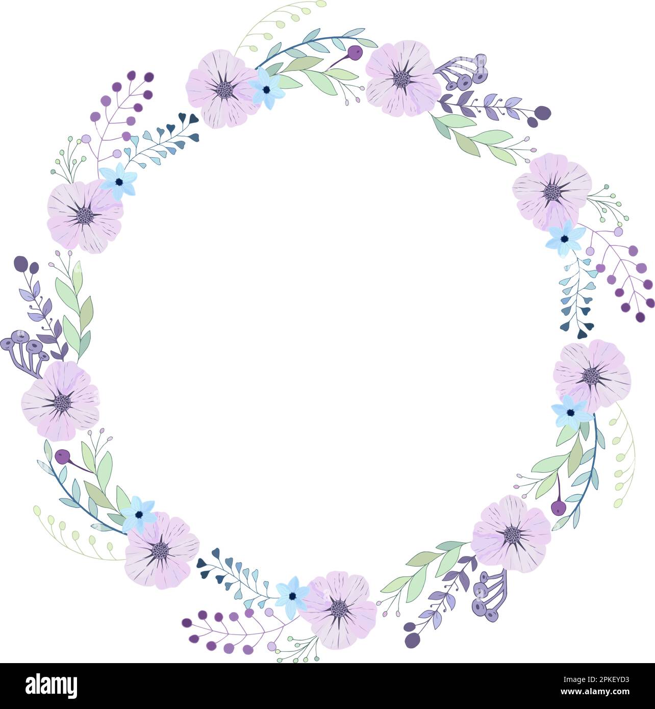 Vector pastel flower wreath. Hand drawn floral elements background. For ...