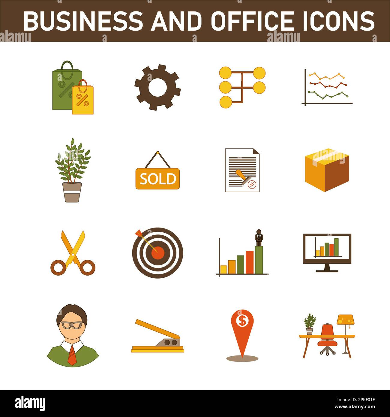 Collection of multi-colored flat icons on the topic: business and ...