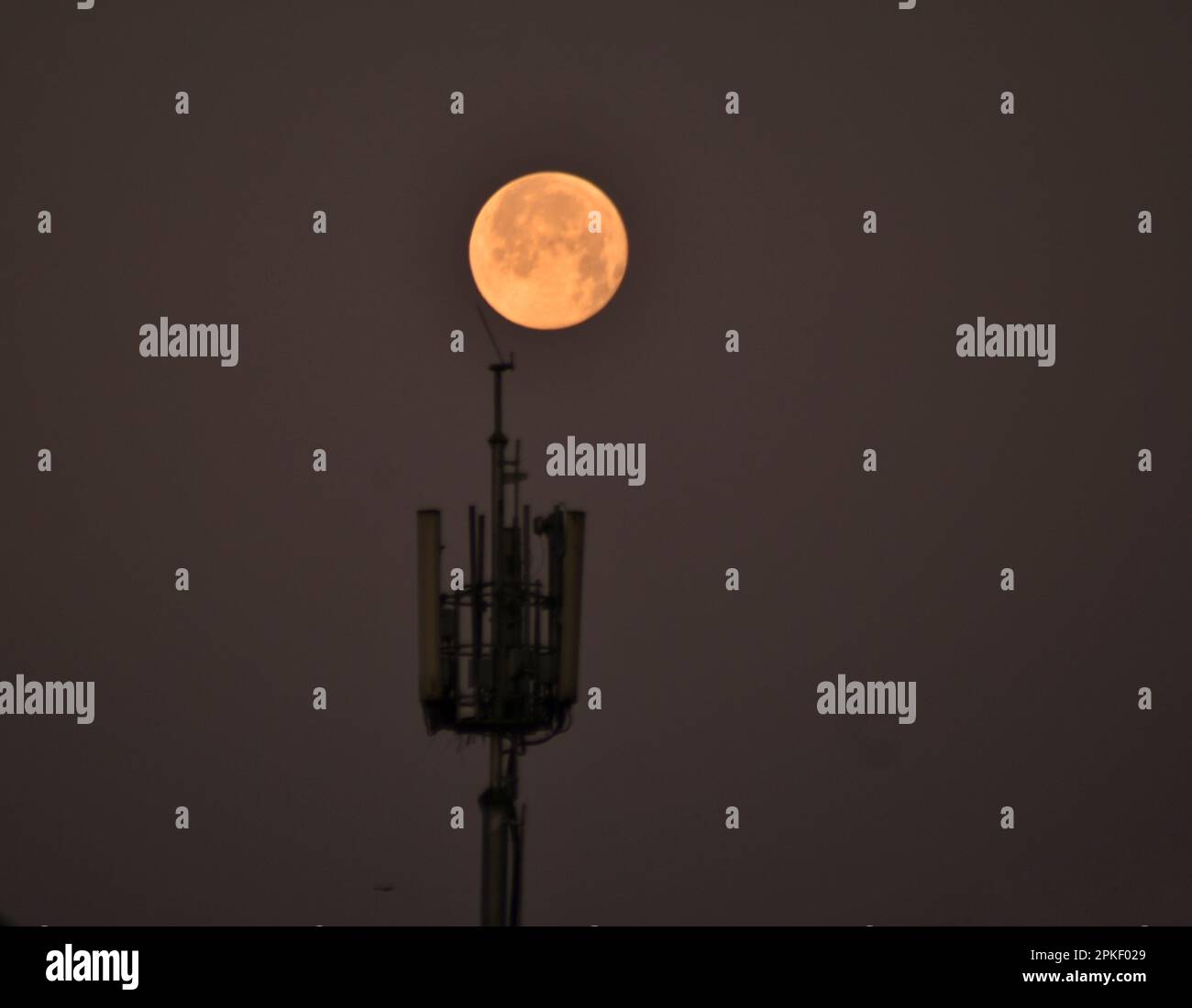 April 7, 2023, Srinagar, Jammu and Kashmir, India: Full moon sets above ...