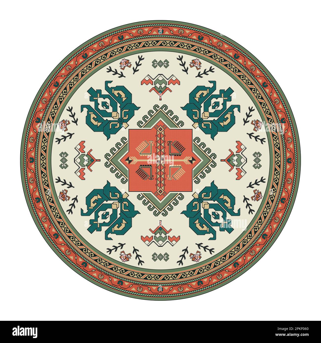 Traditional Georgian round decorative element, isolated vector over ...